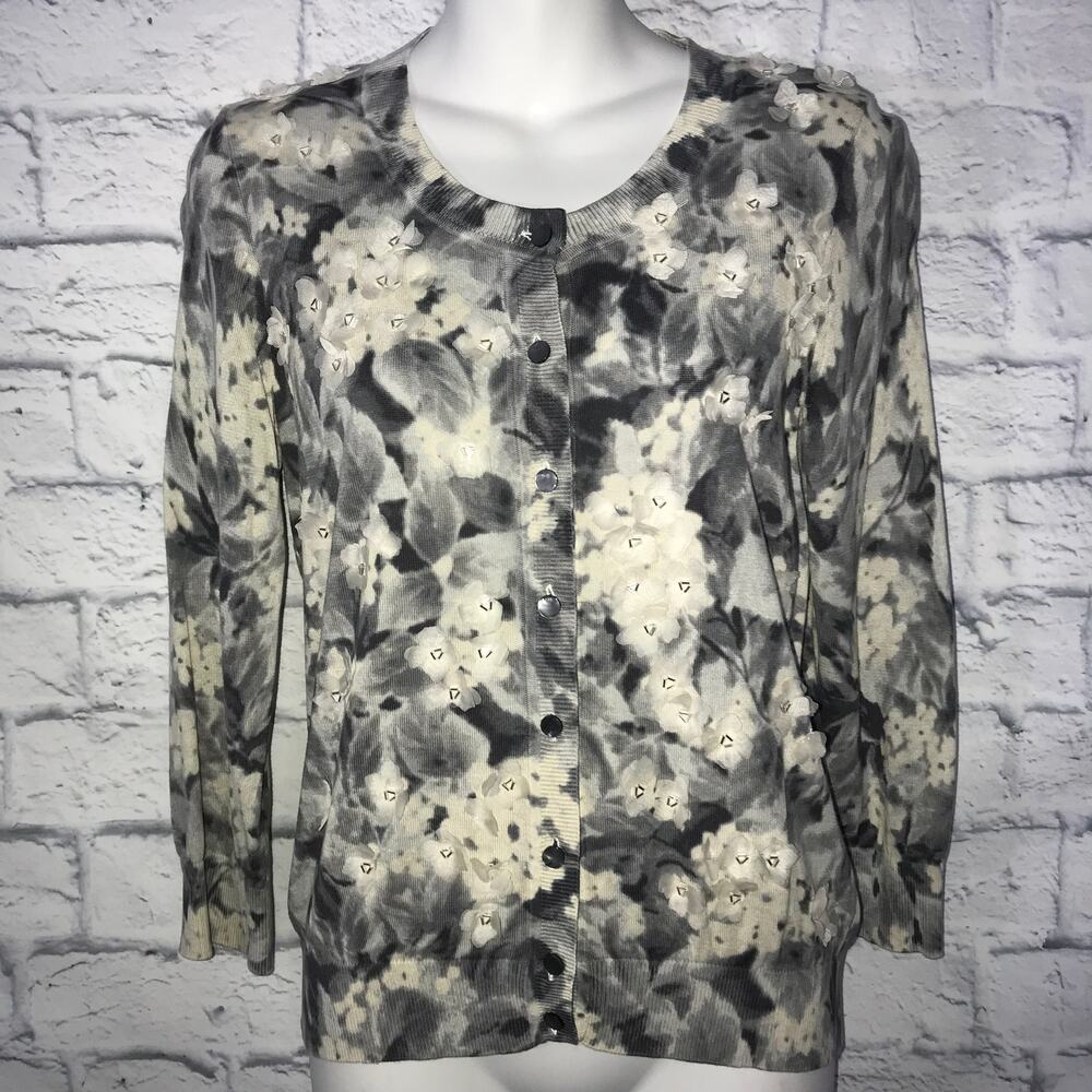 Floral 3d Talbots Gray Cardigan - Gem